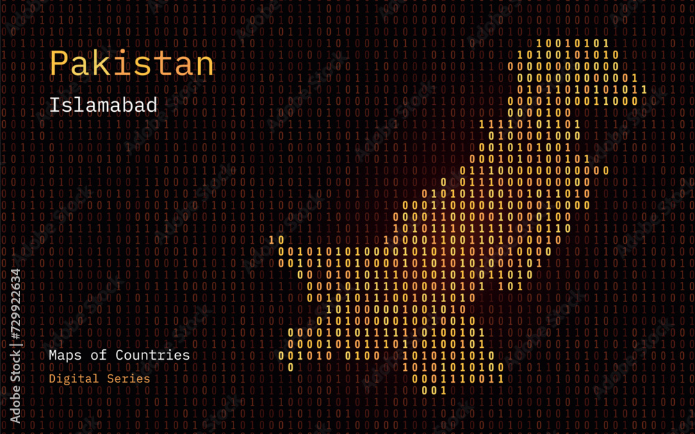 Pakistan Map Shown in Binary Code Pattern. TSMC. Matrix numbers, zero, one. World Countries ...