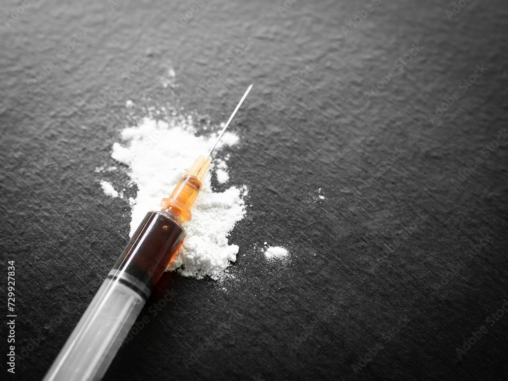 Heroin Narcatic Crime Needle in Syringe, Addition Medical Treatment ...