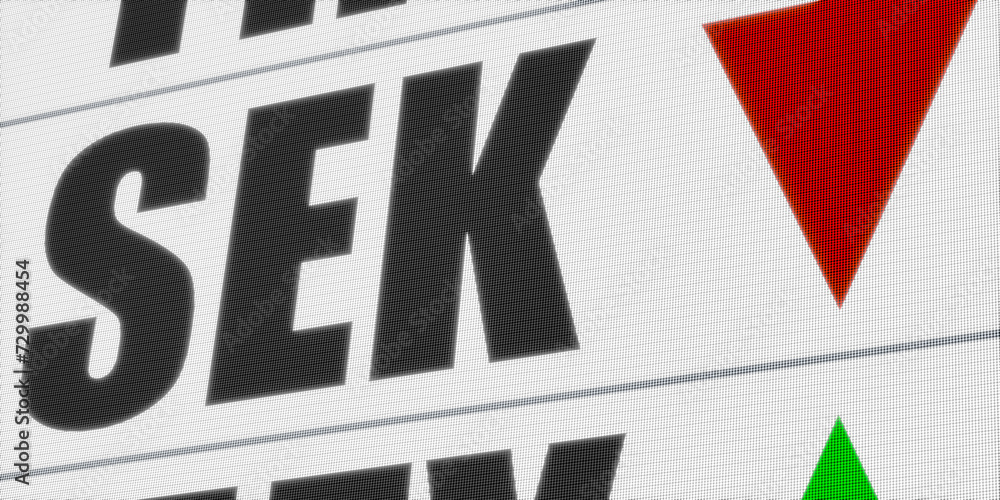 Sweden krone currency symbol and green arrow, falling SEK. Currency ...