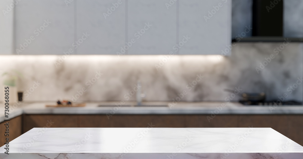 mable table top counter in modern kitchen interior background Stock ...