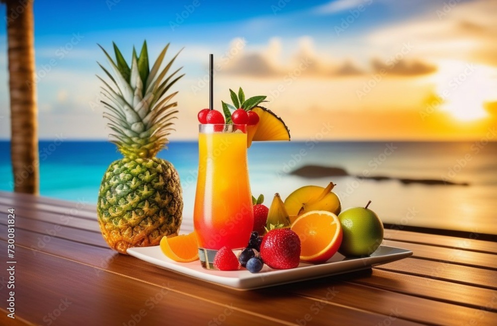 Cocktails at a beach bar at tropical resort. Summer vacation background ...