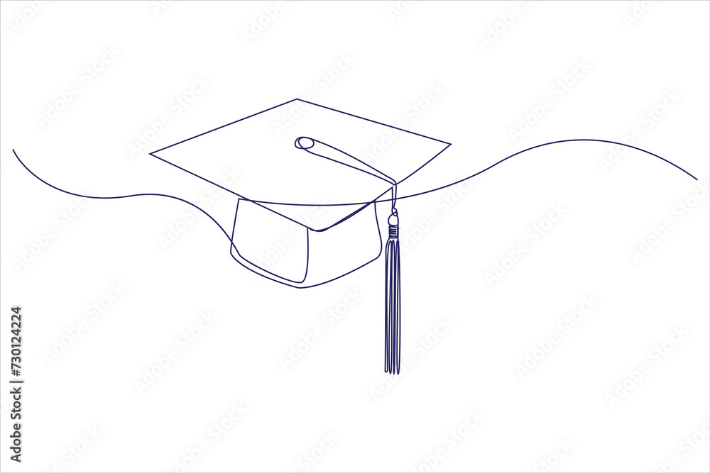 Graduation cap and diploma in continuous one line drawing illustration ...