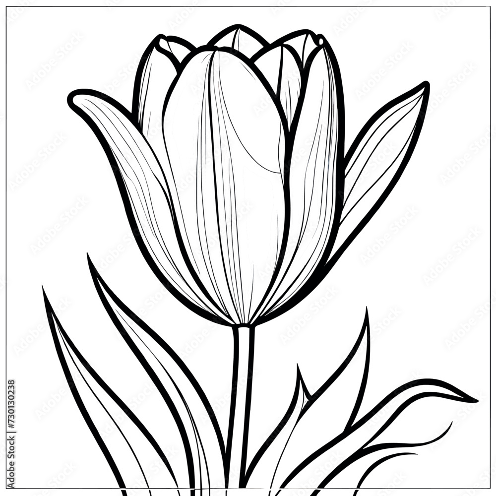 Tulip flower outline digital coloring page for kids and adults Stock ...