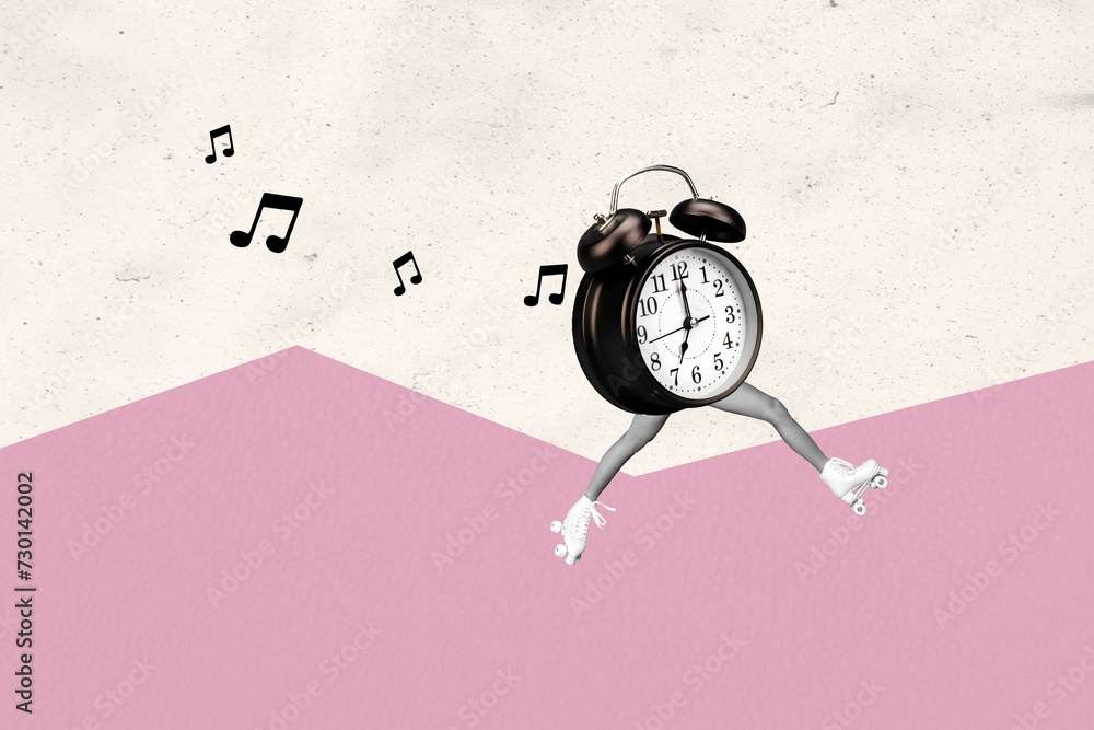 Collage 3d image of pinup pop retro sketch of funny female alarm clock ...