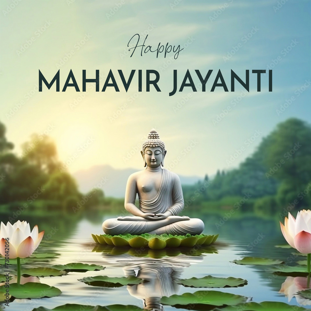 Happy Mahavir Jayanti, lord Mahavir statue Stock Illustration | Adobe Stock