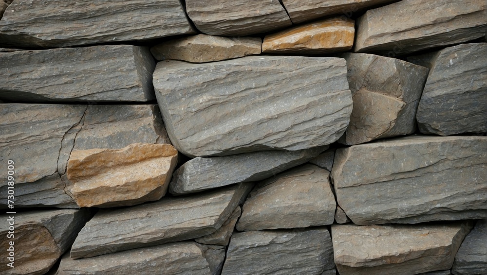 Schist rock wall featuring a pattern of irregularly stacked stones in ...