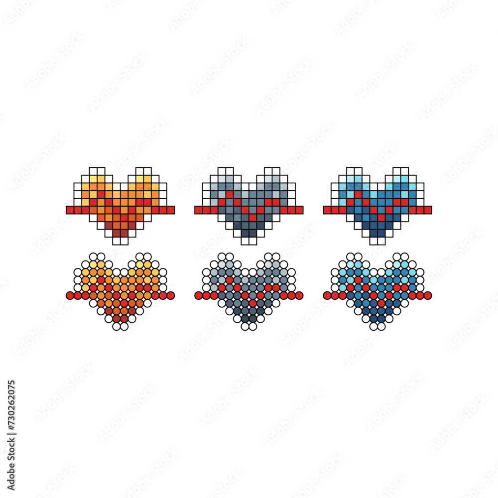 Pixel art stroke sets icons of heart rate wave sign variations in color ...