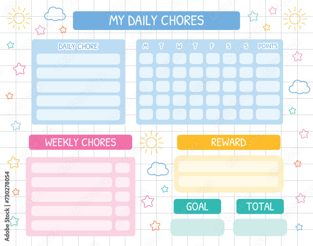 Image vectorielle Stock Chore chart for kids. Daily and weekly chores ...
