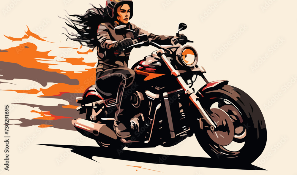 woman riding Motor bike isolated vector style with transparent ...