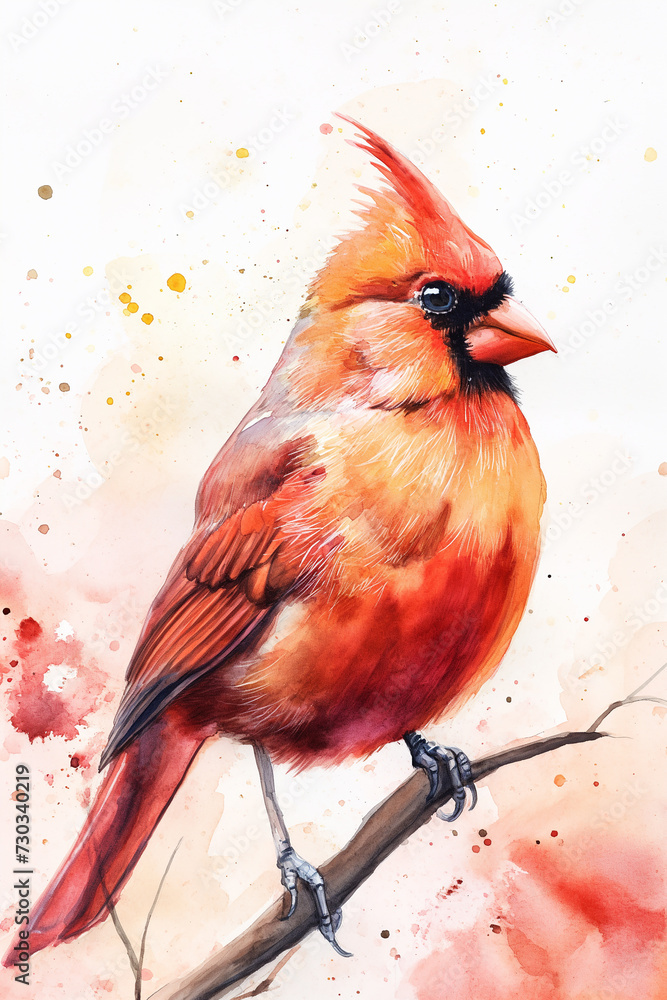 Northern cardinal Bird illustration. Highly detailed image of forest ...