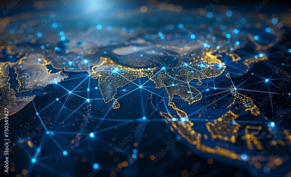 Digital map of Asia, concept of global network and connectivity, data ...