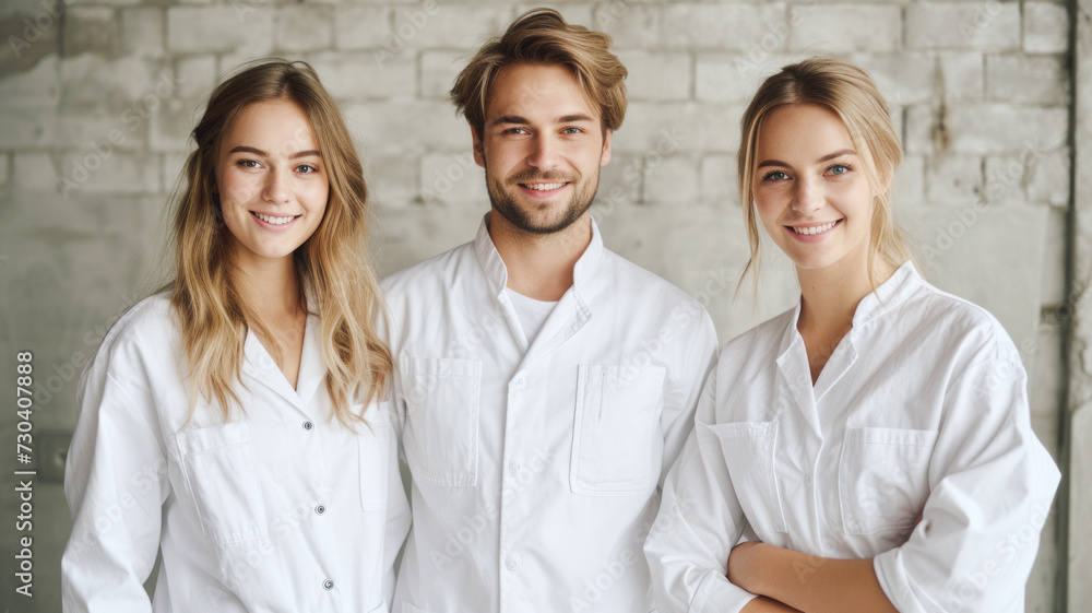 Professionals wear crisp white uniforms in the workplace. The concept ...