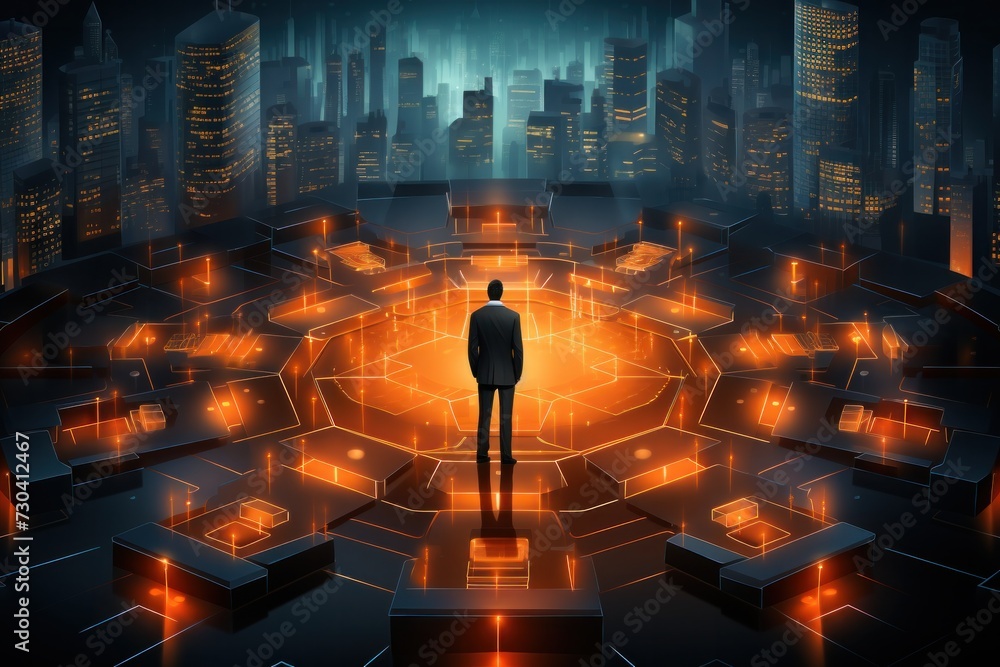 Vigilant digital guardian standing guard over a network, symbolizing ...