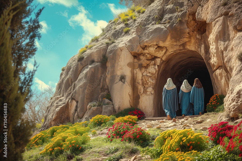 Empty Tomb of Jesus on Resurrection Sunday, cave in the middle of a ...