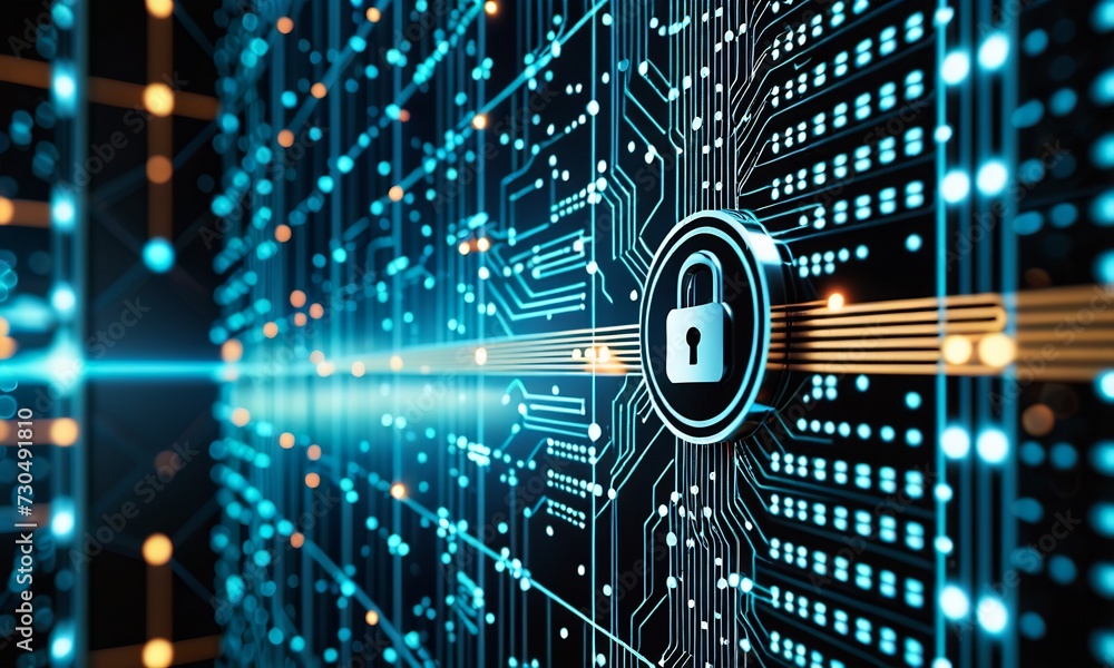 cyber security, abstract computer chip, technology background with a ...