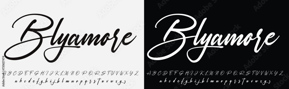 Lettering signature font isolated on grey background. brus style ...