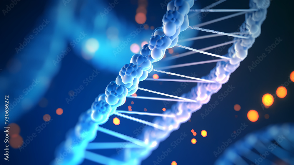 3D rendering genetic diagram of human DNA under microscope Stock ...