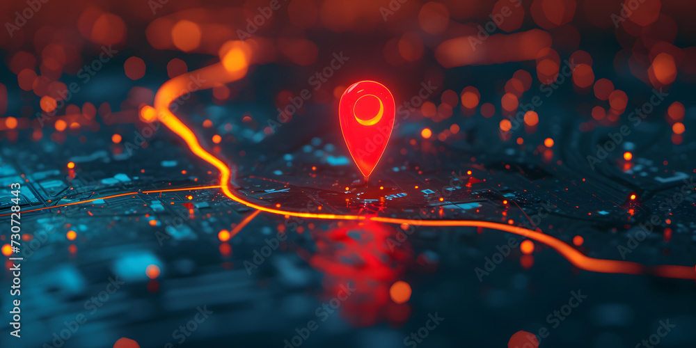 A glowing red marker stands out on the digital map, marking your ...