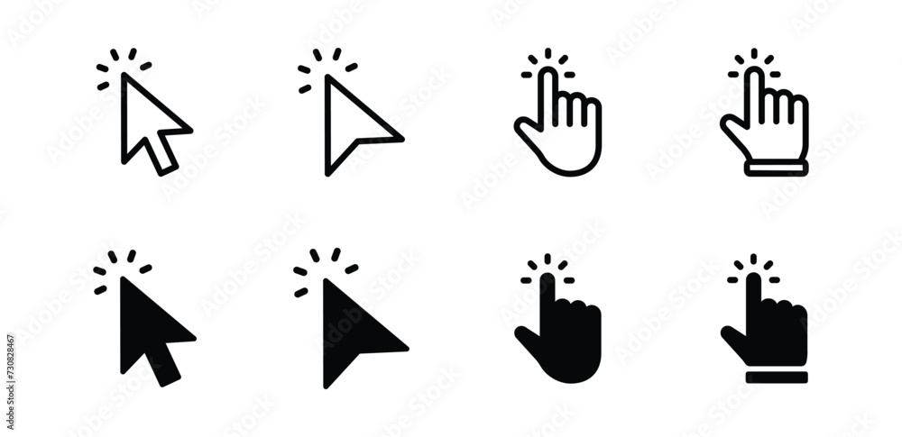 Cursors icons click set. Cursors icon click, Clicking cursor, pointing hand click icon vector ...