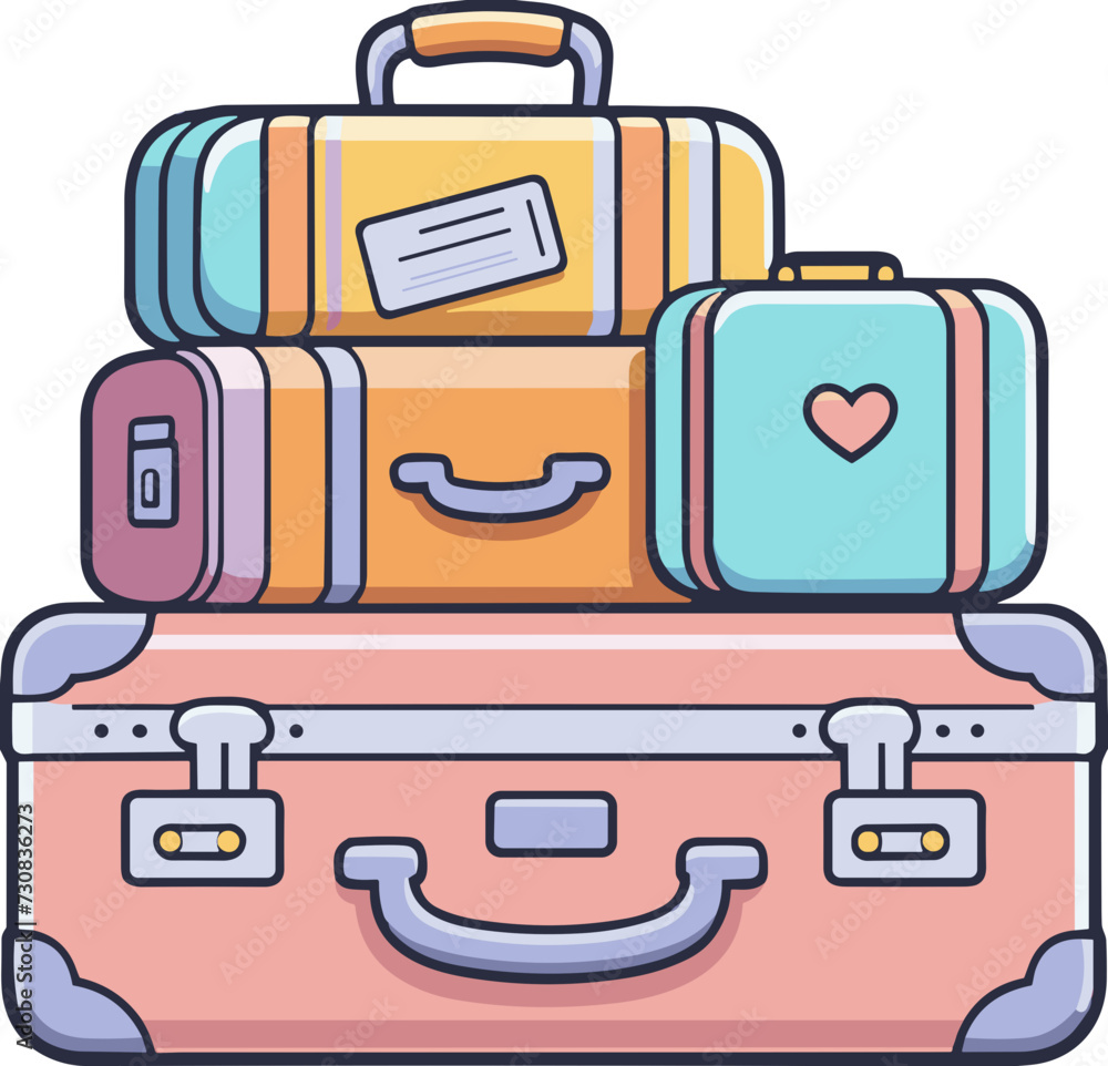 Isolated stack of colorful luggage, cute cartoon illustration on ...