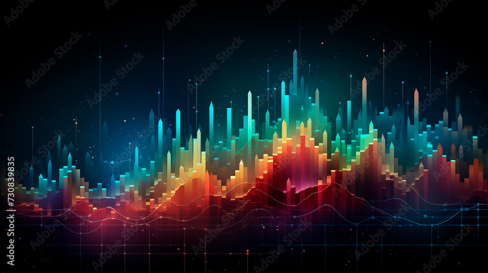 Abstract image of graphs, geometric shapes, growth and decline scales ...