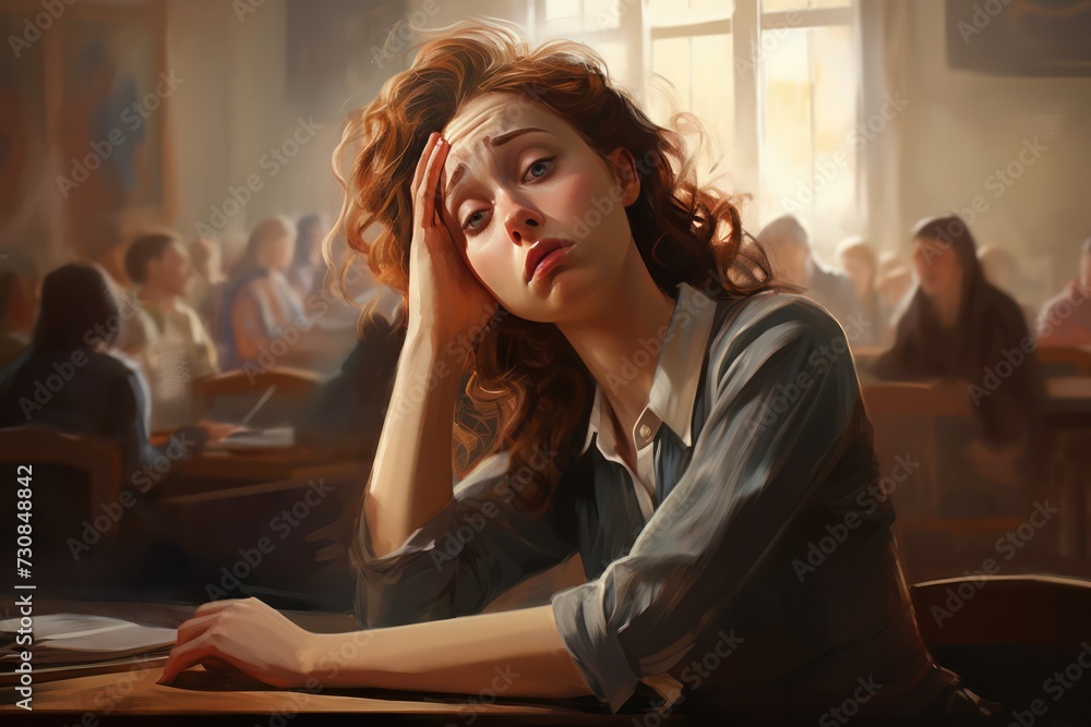 teacher stressed at work teaching class. Crying and shouting. Mental ...