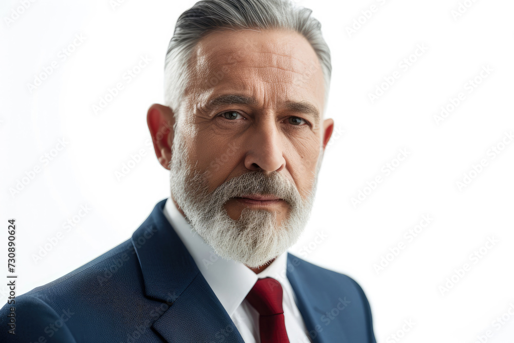Imposing Senior Executive with a Beard Wearing a Blue Suit and Red Tie ...