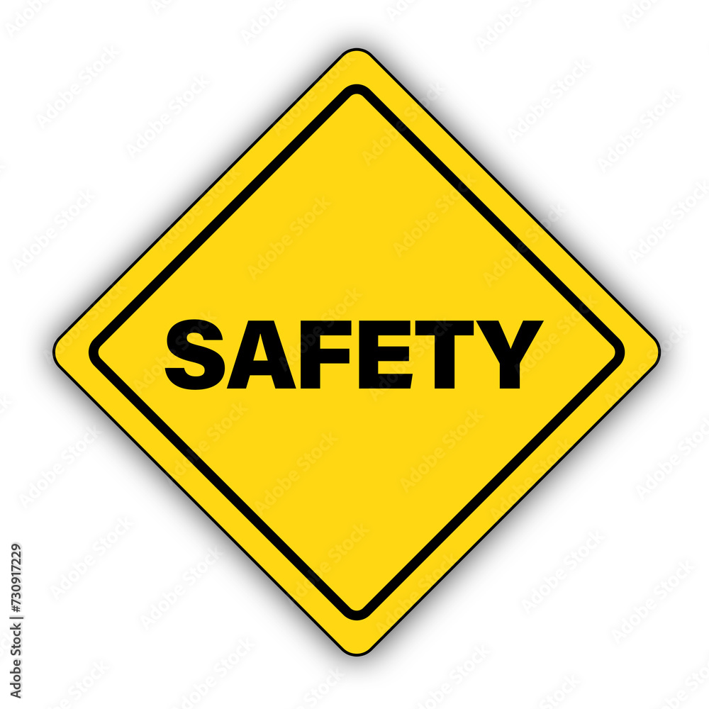Safety sign (yellow and black diamond shape) for construction sites ...
