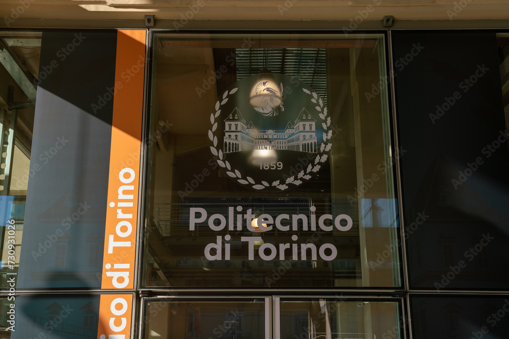 Photo Stock sign Polytechnic of Turin, located at Lingotto, is a ...