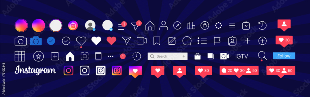 Instagram button icon. Set instagram screen social media and social ...