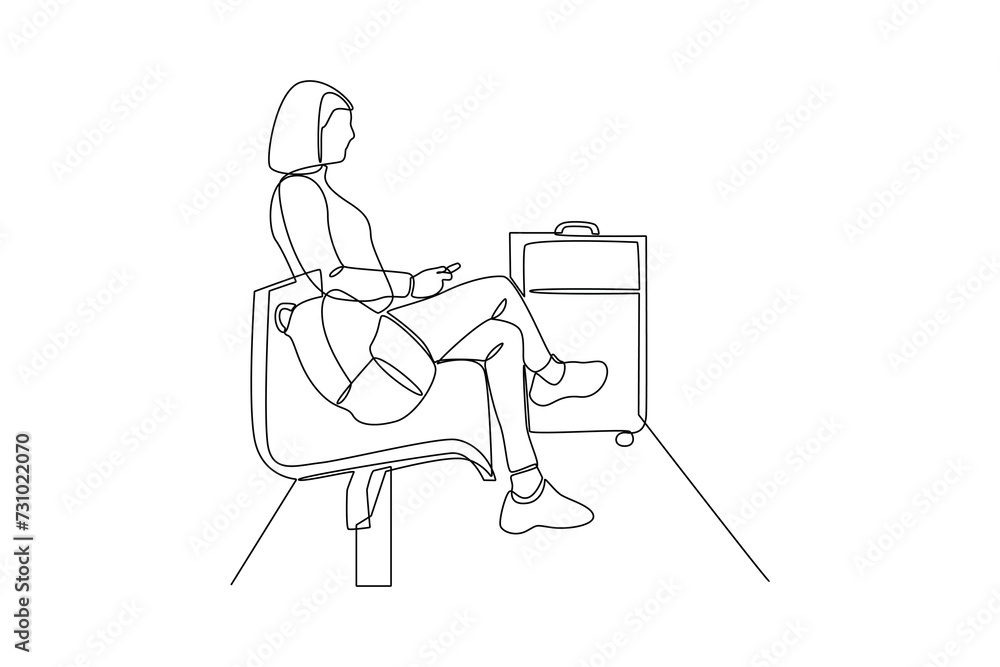 One continuous line drawing of passenger activities concept. Doodle ...