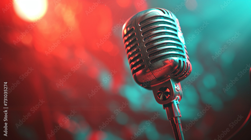 We draw a retro microphone and beam background, taking inspiration from ...
