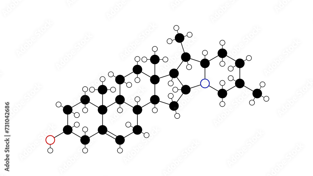 solanidine molecule, structural chemical formula, ball-and-stick model ...