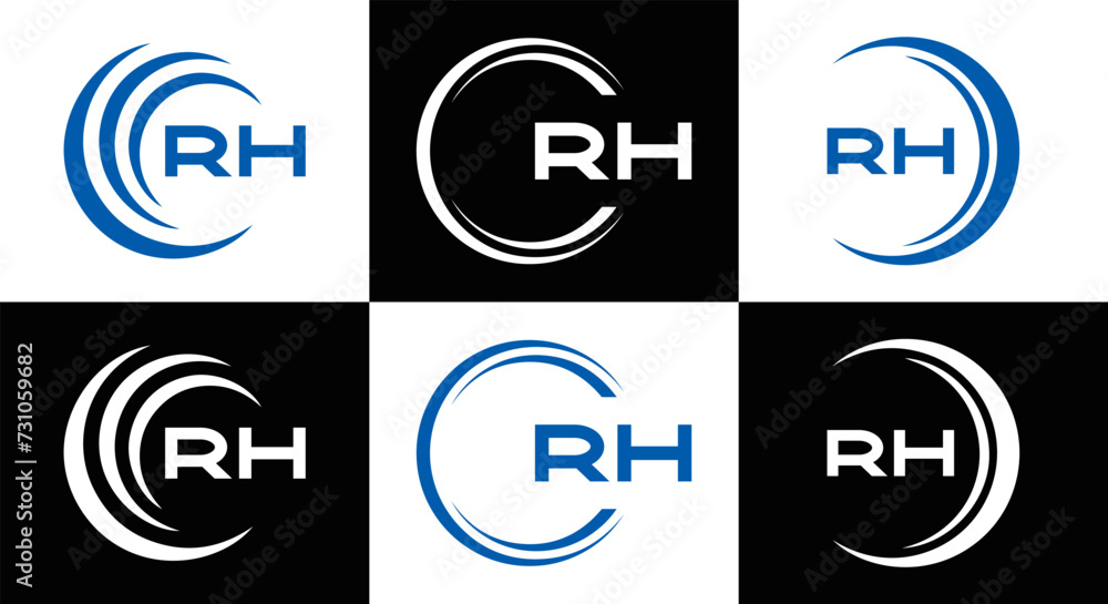 RH logo. RH set , R H design. White RH letter. RH, R H letter logo ...
