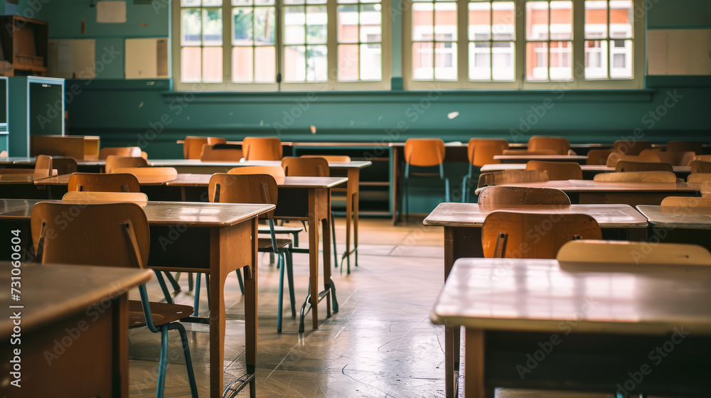Vintage school classroom, style of the 60s of the 20th century. Wooden ...
