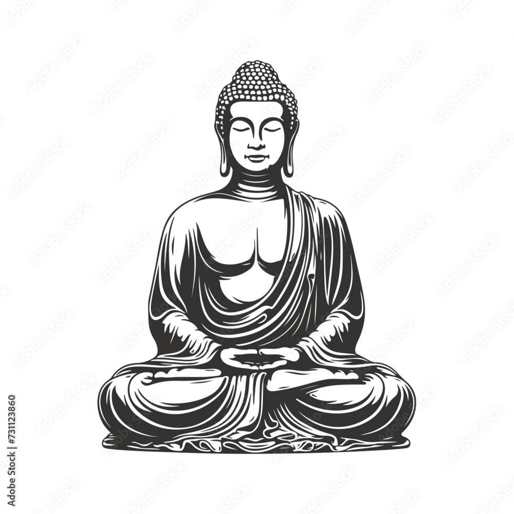 Vector silhouette of Buddha line drawing. Sketch of meditating buddah ...