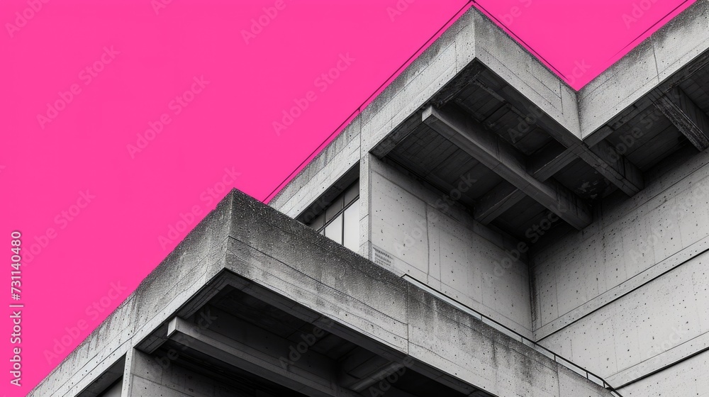 Generative AI, brutalism style concrete building, pink and grey colors ...
