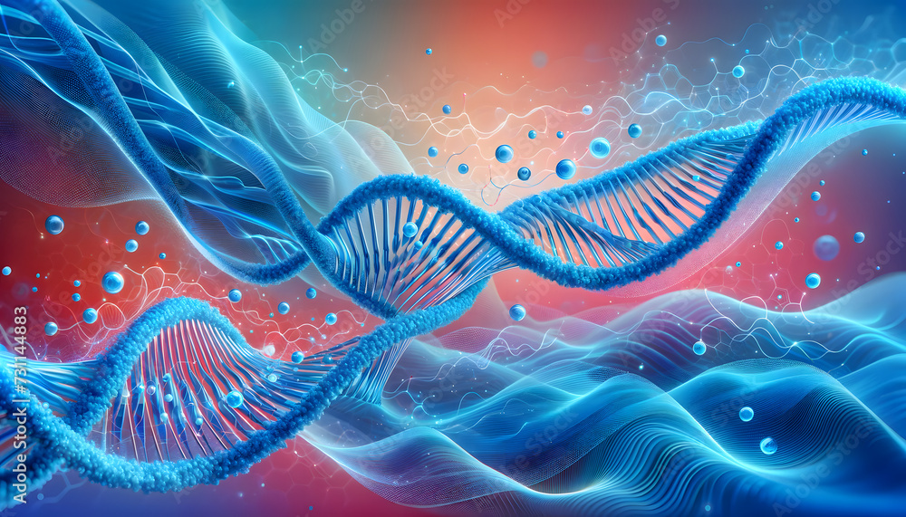 DNA double helix. Technology science human health concept. Blue pink ...