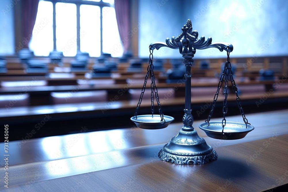 Scales of justice in a court hall A symbol of law and order An ...