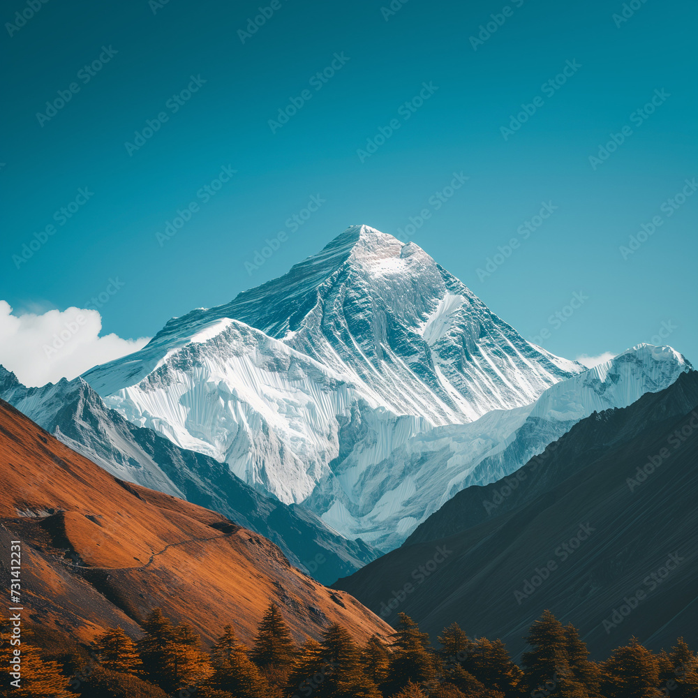 Majestic Mount Everest Summit Amidst Blue Skies Stock Photo | Adobe Stock