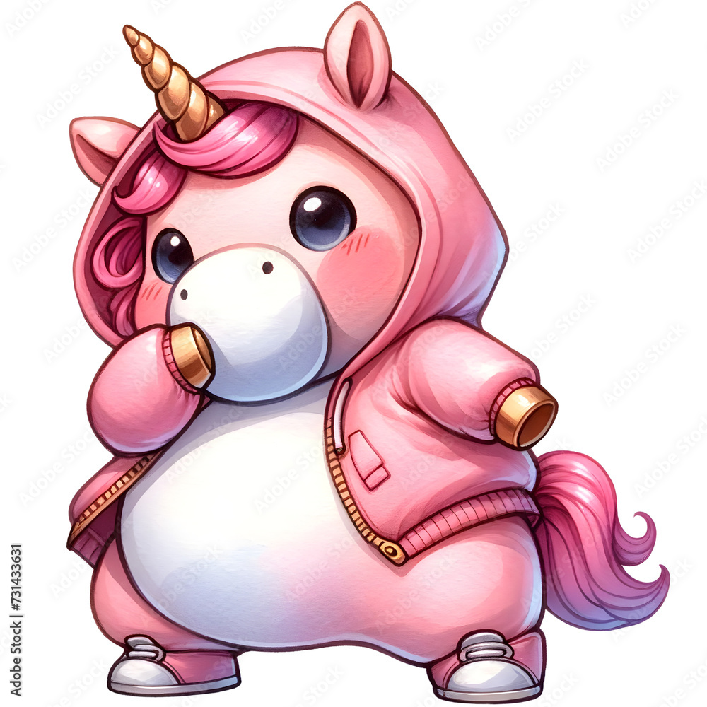 Illustration Stock Fat unicorn Watercolor clipart bundle, Collection ...