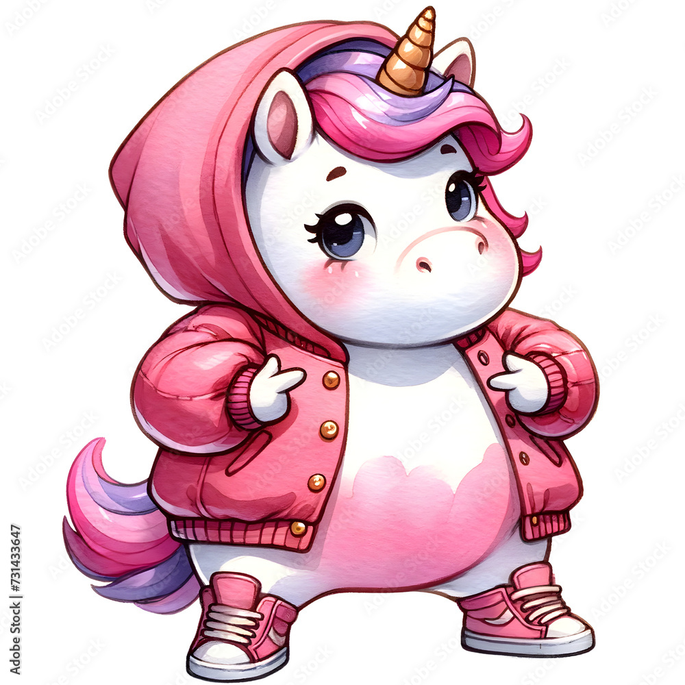 Ilustración de Stock Fat unicorn Watercolor clipart bundle, Collection ...