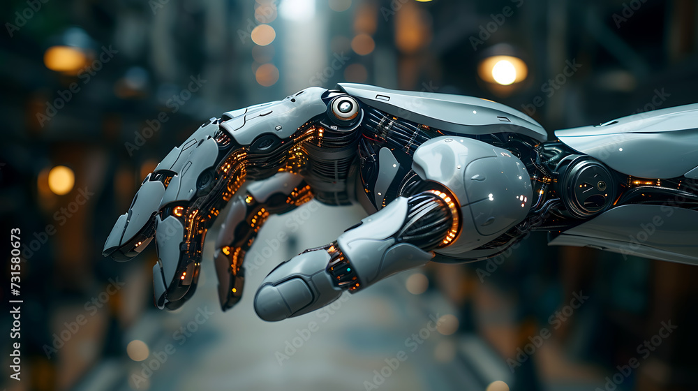 Illustration Stock Mechanical Cyborg Hand in Futuristic Concept ...