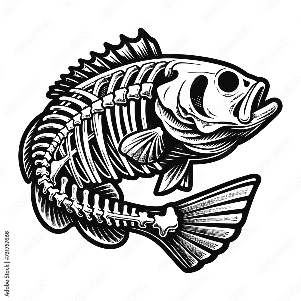 Bass fish skeleton, vector illustration. Stock Vector | Adobe Stock