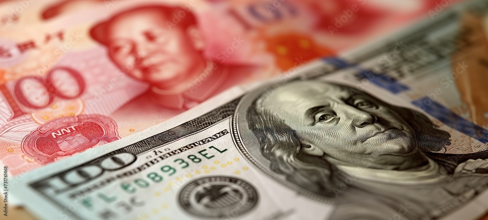 US. Dollar banknote stack up on Renminbi Chinese banknote, idea for ...