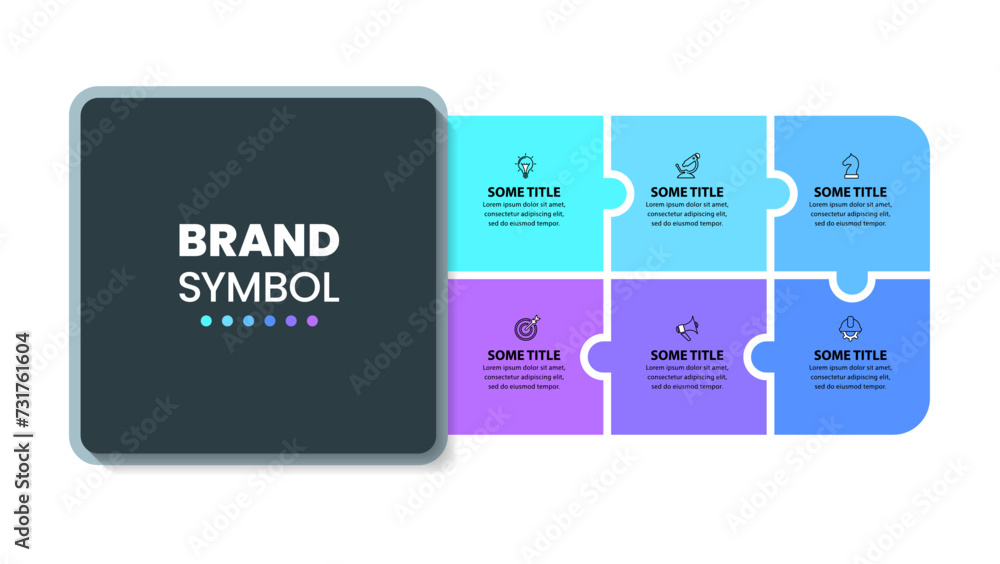 Infographic template. 6 connected squares with icons Stock Vector ...