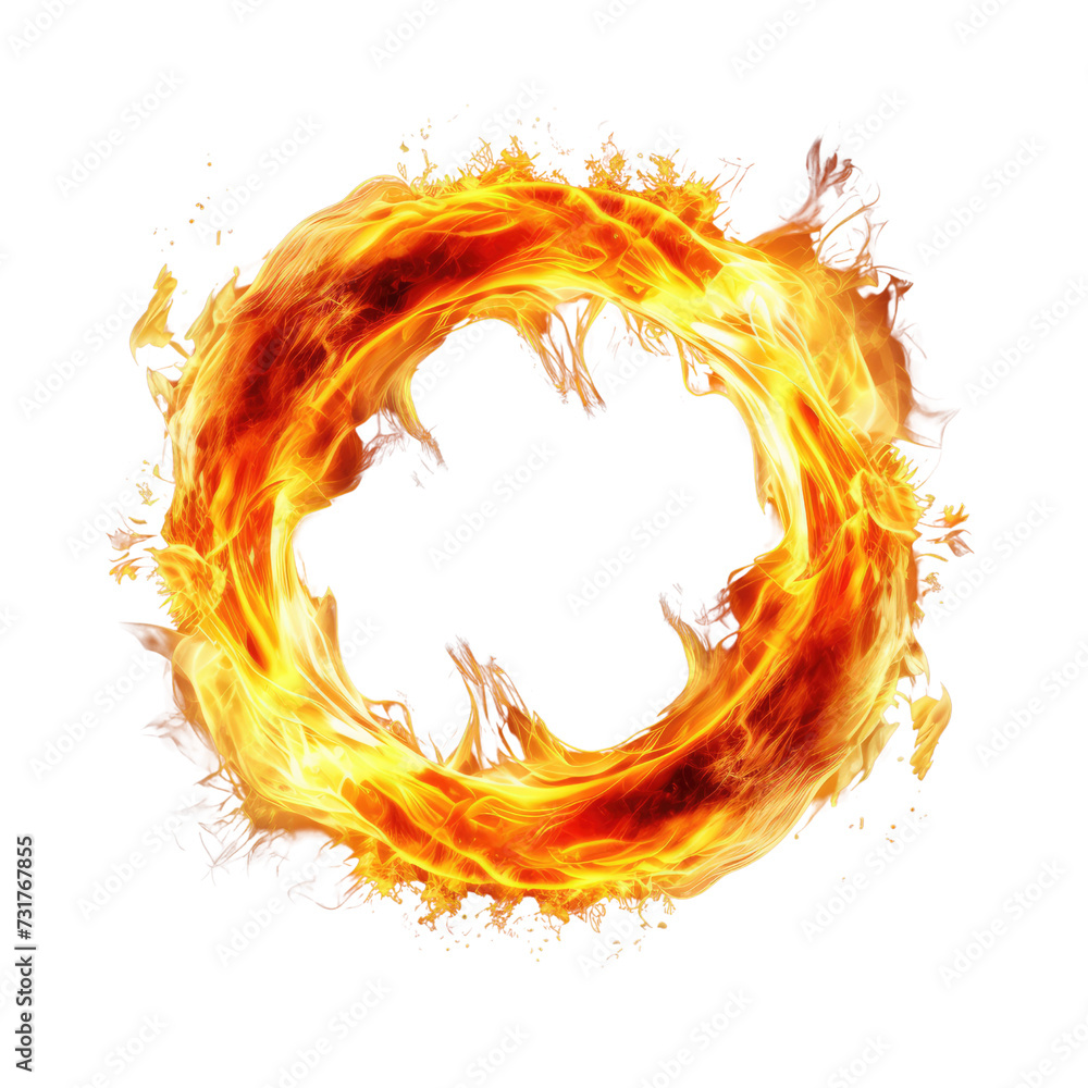 Realistic fire flame circle ring on white background. Round fire flame ...