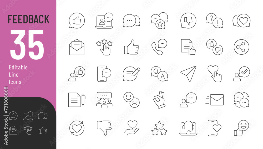 Feedback Line Editable Icons set. Vector illustration in modern thin ...