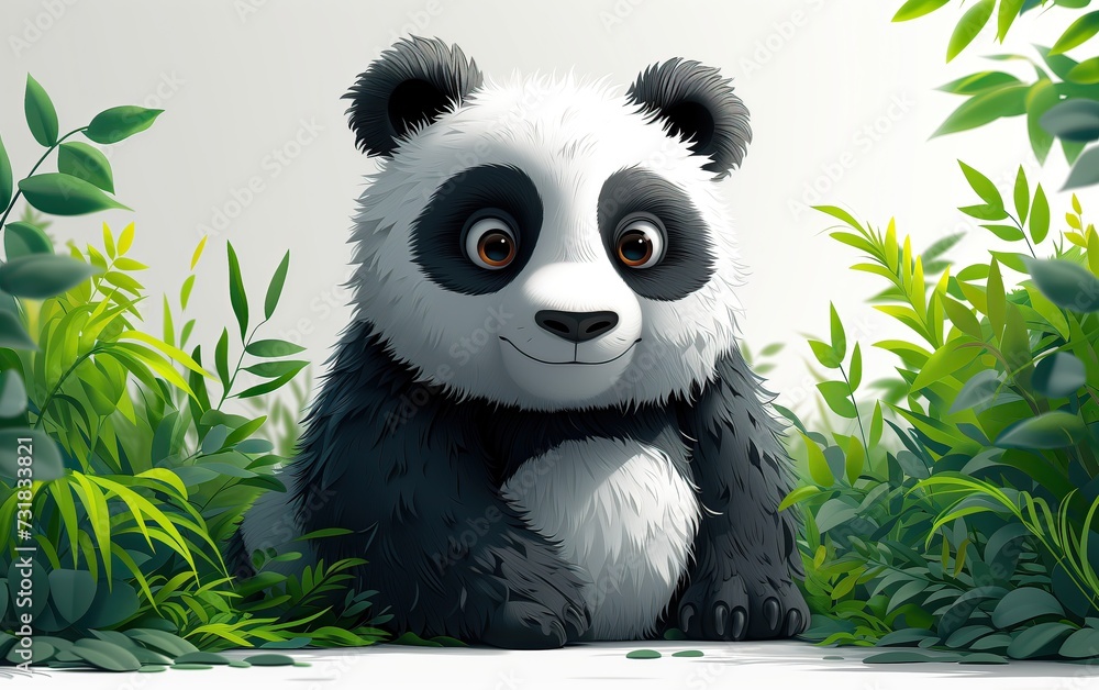 Panda Bear illustration, White and green background, full body, seems ...