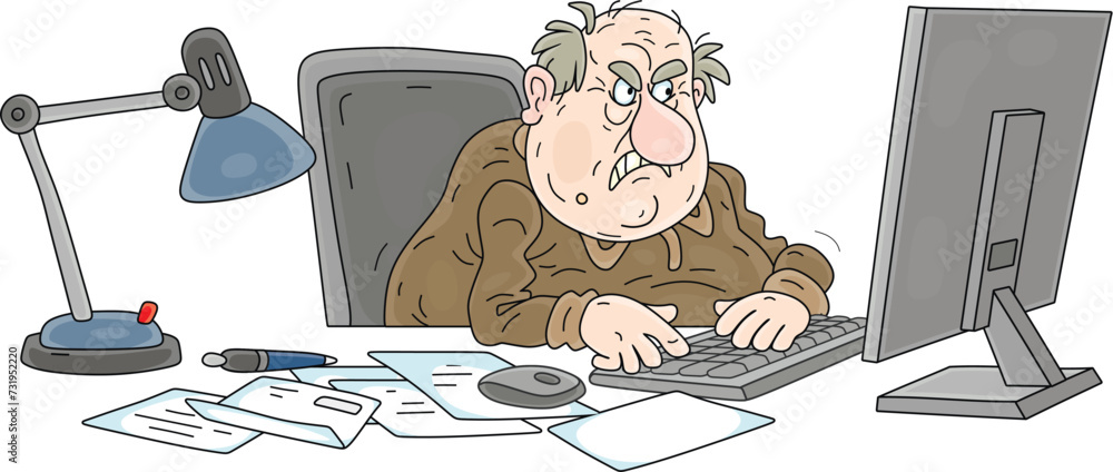 Angry and vile snitch typing his insidious false denunciation on a ...